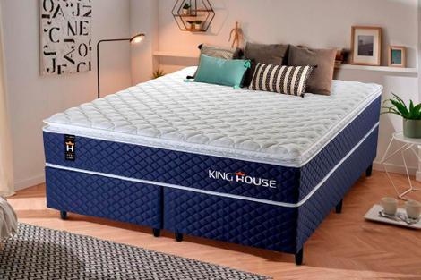 Conjunto Cama Box King Size Lagras 193x203x66 Azul c/ Molas Ensacadas ...