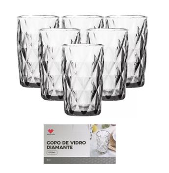 Conjunto Com 6 Copos De Vidro Diamante 370Ml - Compre Já Fácil - Copos ...