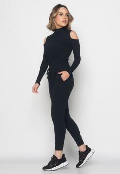 Conjunto Comfy Com Blusa Ombro Vazado M/L e Jogger Canelada Preto Salvatore - Salvatore Fashion ...