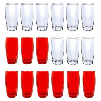 Conjunto Copo Vidro 370ml 9 Vermelho 9 Transparente Florida - PRATICASA - Copos - Magazine Luiza