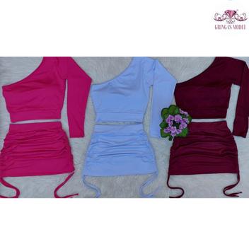 Conjunto Cropped um Ombro só + Saia Reguladora - Gringas Model ...