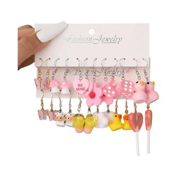 Conjunto de 12 Pares de Brincos Infantis: Borboleta, Vaca, Cogumelo e ...