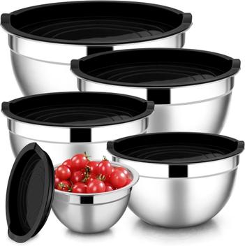Conjunto De 5 Bowls Tigelas De Inox Com Tampa Plástica Kit - ForceInox ...
