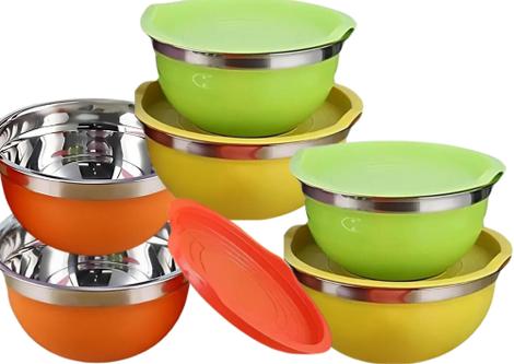Conjunto de 6 Bowls Tigelas de Inox Coloridos com Tampa Plástica Kit ...