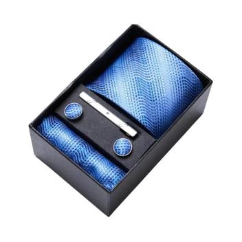 Conjunto De Abotoaduras De Gravata Masculina Listrada Azul Bolso Quadrado Caixa De Presente De ...