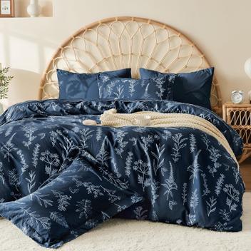 Conjunto de edredom Bed in a Bag MUXHOMO Navy Blue Queen de 7 peças ...