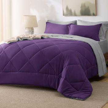 Conjunto de Edredom Bedsure Queen - Reversível Roxo - 7 Peças - Edredom ...