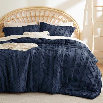 Conjunto de edredom Bedsure Tufted Boho Queen Size Navy, 3 peças ...