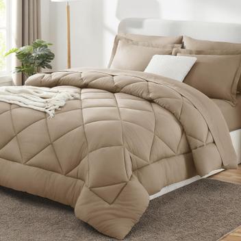 Conjunto de edredom CozyLux King Size Taupe de 7 peças, cama em uma ...