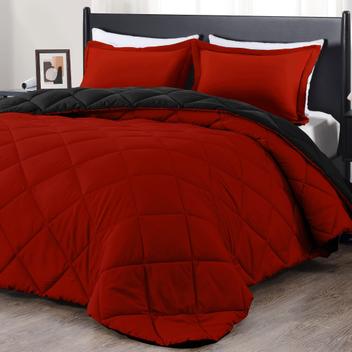 Conjunto de edredom de luxo King Size vermelho e preto, 3 peças ...