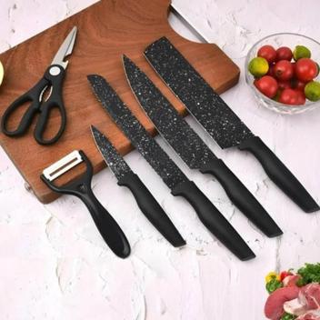 Conjunto De Facas 6 Peças Preto Profissional Antiaderente Facas Kit ...