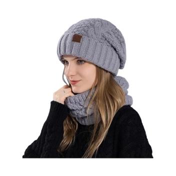 Conjunto De Gorro E Cachecol De Inverno Feminino Em Tricô Com Forro De ...