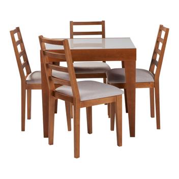 Conjunto de Jantar Mesa Tock 80cm com 4 Cadeiras Aline Linho Bege - Mel ...