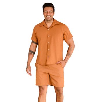 Conjunto de Linho Masculino Camisa botão Linho Short Linho Masculina ...