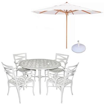 Conjunto de Mesa 4 Cadeiras Liz Alumínio Fundido + Guarda Sol - Nossa ...