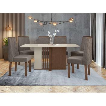Conjunto de Mesa de Jantar Retangular com Tampo de Vidro Off White e 6 ...