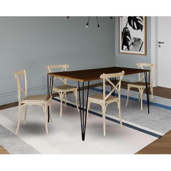 Conjunto de Mesa Elen Retangular Tampo de Madeira 140x80cm Amêndoa com 4 Cadeiras Katrina Off ...