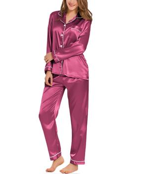 Conjunto de pijamas SWOMOG Silk Satin Sleepwear feminino de manga ...