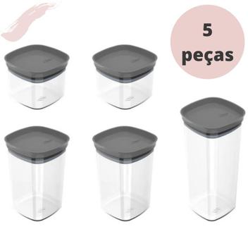 Conjunto De Potes Herméticos Block Modular Empilháveis 5 Peças Com ...