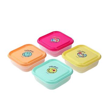 CONJUNTO DE POTES PLÁSTICOS SMILEY WORLD 650ml. 4 UNIDADES - MINISO ...