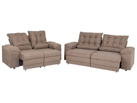 Conjunto de Sofás 2 e 3 lugares Retrátil Reclinável Suede Phormatta ...