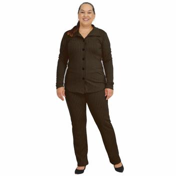 Conjunto Feminino Calça Blazer Social Risca de Giz Plus Size - Extenso ...