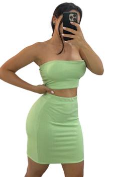 Conjunto Feminino Cropped Faixa com Saia em tecido laurel - Missatti ...