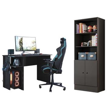 Conjunto Gamer com Mesa e Armário Preto - Qmovi - Conjunto Escritório ...