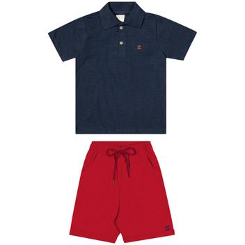 Conjunto Infantil Angerô Polo Malha Preppy Bermuda Sarja c/ Elastano ...