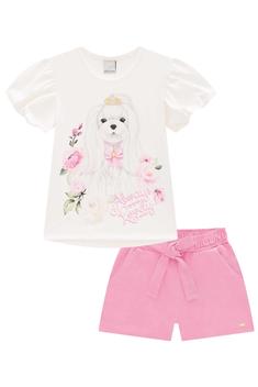Conjunto Infantil Blusa em Cotton Cachorra Fofa com Shorts em Sarja ...