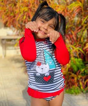 Conjunto Infantil Moda Praia/Piscina Uv50+ Camiseta Manga Longa ...