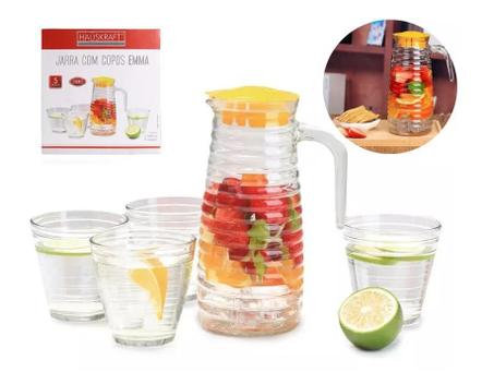 Conjunto Jarra 800Ml Com 4 Copos Em Vidro Praticidade - Compre Já Fácil ...