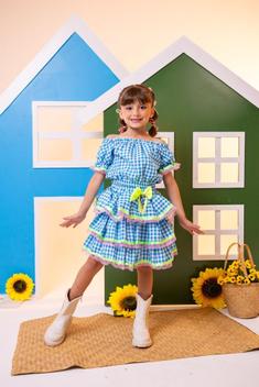 Conjunto Junino Banana Club Luxo Sofia Xadrez Azul - Mali Modinha Kids ...