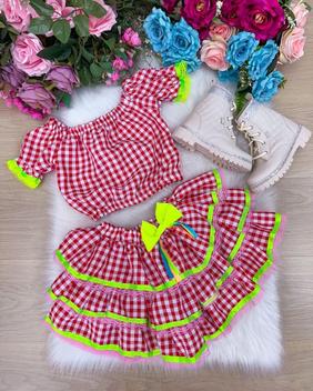 Conjunto Junino Banana Club Luxo Sofia Xadrez Vermelho - Mali Modinha ...