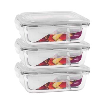 Conjunto Kit 3 Potes Vidro Hermético Divisória Retangular Marmita ...