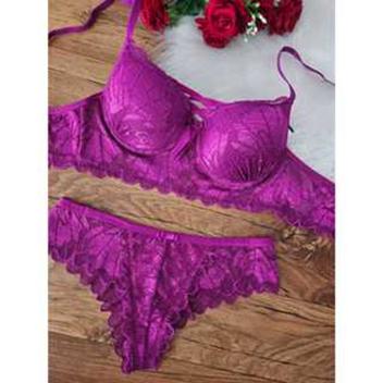 Conjunto Lingerie Thalia Cor Pink com bojo calcinha meio fio renda ...