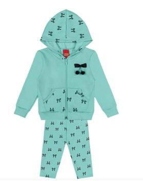 Conjunto Longo Infantil Kyly Moletom Peluciado Capuz Laços e Pompom ...