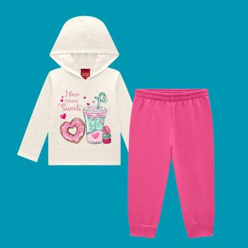 Conjunto Menina Blusa e Calça em Moletom Peluciado Mescla Gelo/Rosa ...