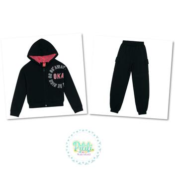 Conjunto menina Kyly Moletom Peluciado Preto - Conjunto de Moletom ...