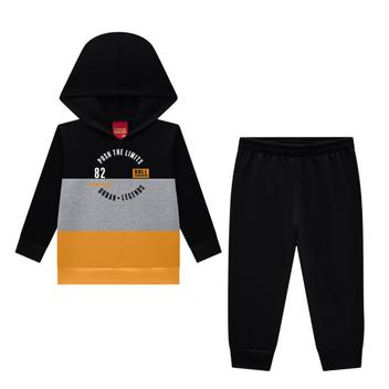 Conjunto Menino Blusa c/ Capuz e Calça Moletom Peluciado cor Preto ...