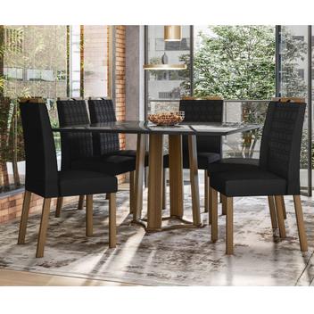 Conjunto Mesa de Jantar 1,35m Treviso Tampo MDF com Vidro e 6 cadeiras ...