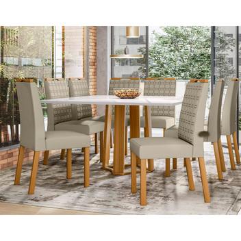 Conjunto Mesa de Jantar 1,35m Treviso Tampo MDF com Vidro e 8 Cadeiras ...