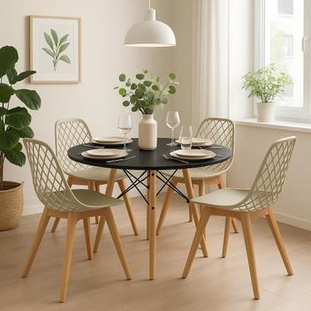 Conjunto Mesa de Jantar Eames 90Cm Redondo Com 4 Cadeiras Kayla Wood ...