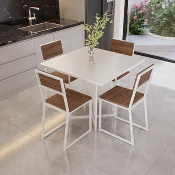 Conjunto Mesa de Jantar Quadrada Branca 4 Cadeiras Imbuia Riviera Industrial Branco - Don Castro ...
