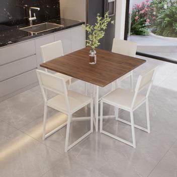 Conjunto Mesa de Jantar Quadrada Imbuia 4 Cadeiras Estofado Riviera Industrial Branco - Don ...