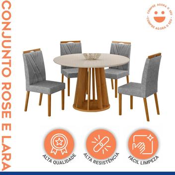 Conjunto Mesa Rose com 4 Cadeiras Lara Cinamomo e Off White e Prata ...