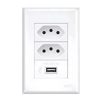 Conjunto Placa 4x2 C/ Tomada 10a E Carregador Usb 3a - Fame - Espelho ...
