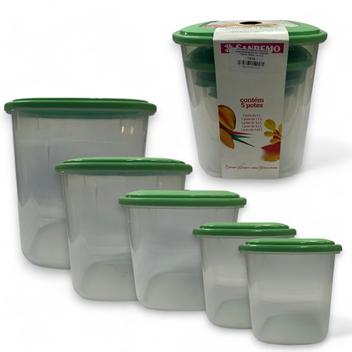 Conjunto Pote Plástico Quadrado Kit 5 Potes Para Mantimentos Com Tampa ...