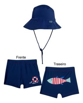 Conjunto Praia Bebe Menino Short Sunga E Chapéu Uv Tip Top - Moda Praia ...