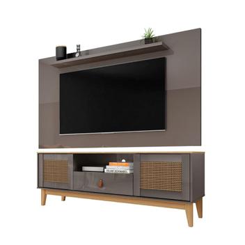Conjunto Rack e Painel 60 Polegadas Turin Cinza Pérola Cedro - Casa D - Rack com Painel ...